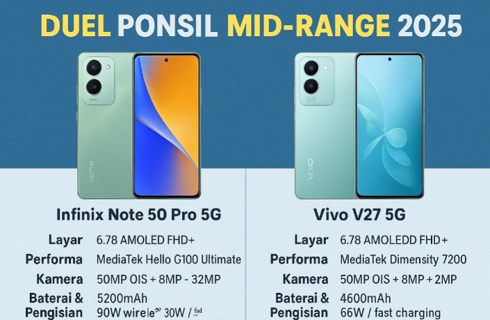 Duel Panas Ponsel Rp3 Jutaan: Infinix Note 50 Pro 5G vs Vivo V27 5G, Performa Sama Kuat!